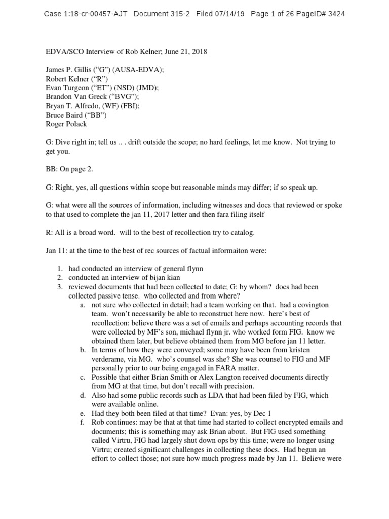 KIAN 26 Page Interview of Rob Kelner by Prosecutors Dated June 21st ...