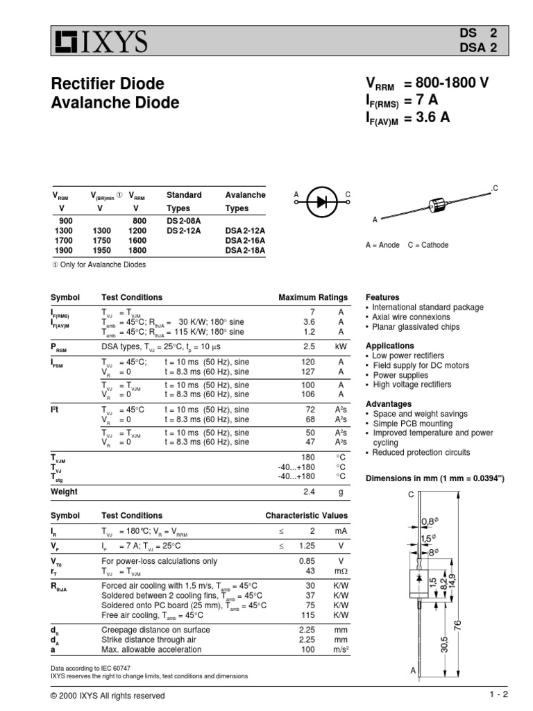 Avalanche Diode Specifications and Ratings | PDF | Rectifier | Diode