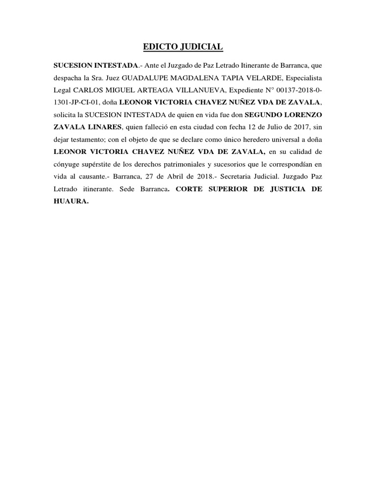 Edicto Judicial - Sucesion Intestada | PDF