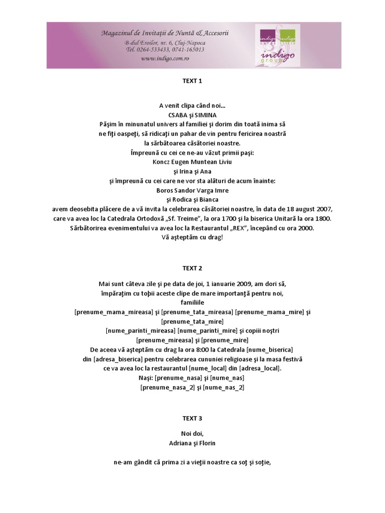 Texte Moderne Invitatii Nunta PDF | PDF