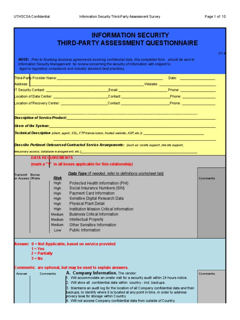 3rd Party Outsourcing Information Security Assessment Questionnaire V1.4 | PDF | Information ...
