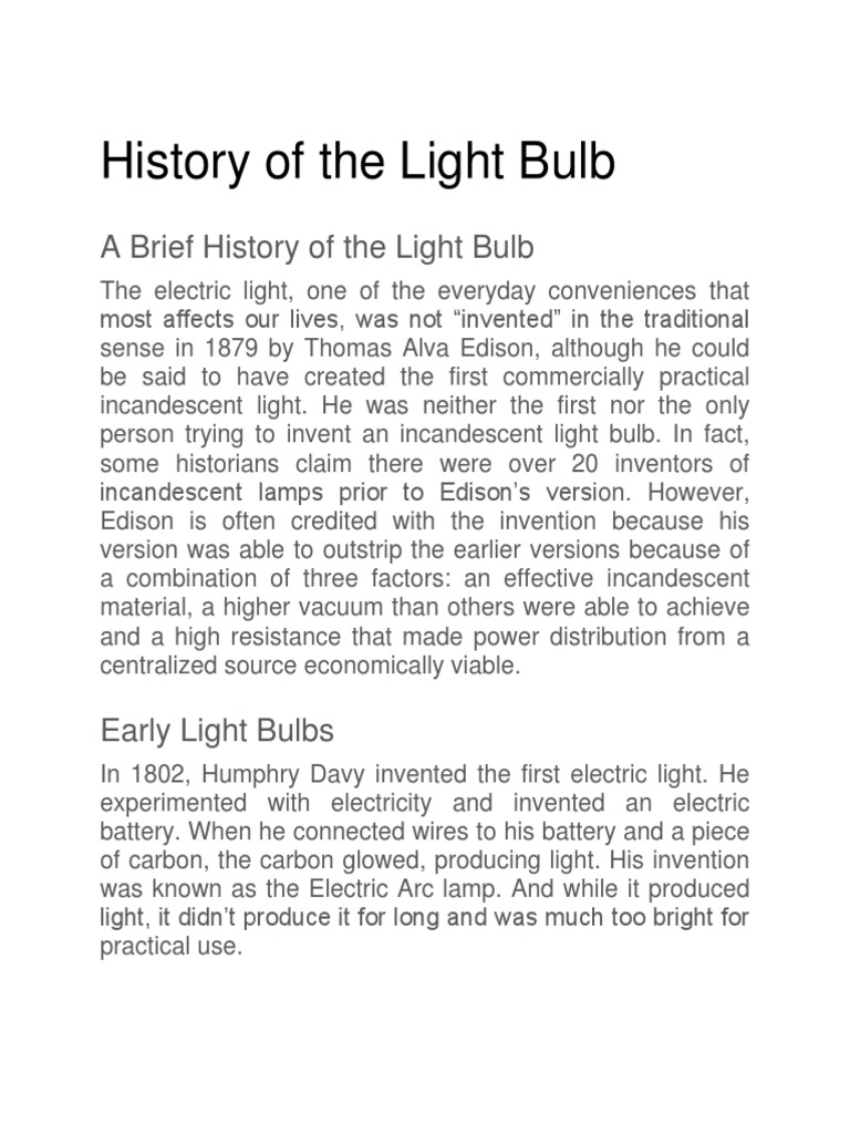 Evolution of the Light Bulb History | PDF | Incandescent Light Bulb ...