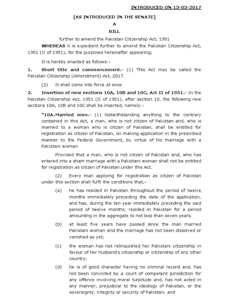 Pakistan Citizenship (Amendment) Act, 2017 | PDF | Citizenship | United ...