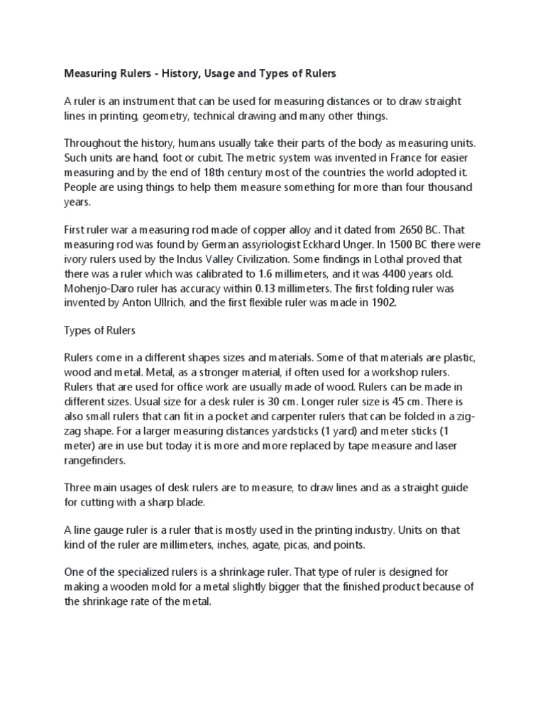 Measuring Rulers - History, Usage and Types of Rulers | PDF | Tools ...