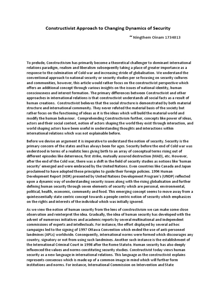 Constructivist Approach To Changing Dynamics of Security : Ningthem Oinam 1734013 | PDF | Human ...
