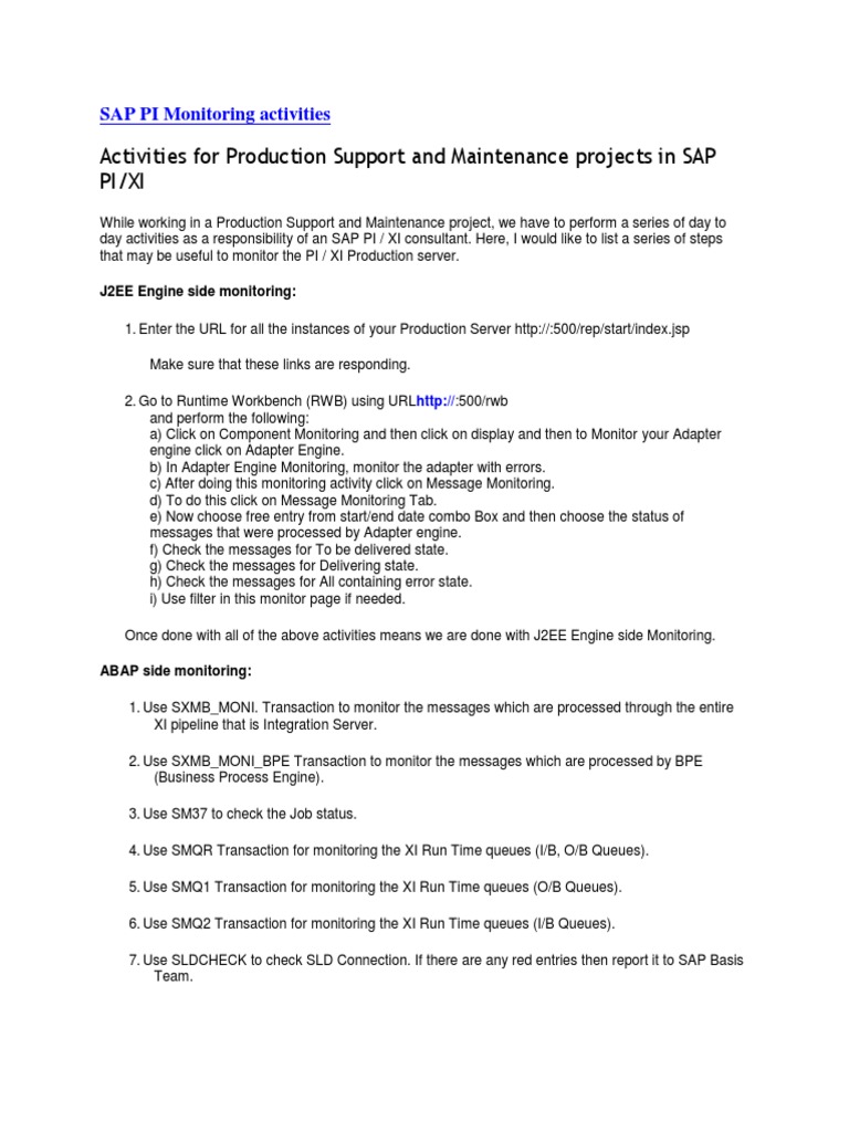 SAP PI Monitoring ActivitieS PI PDF | PDF