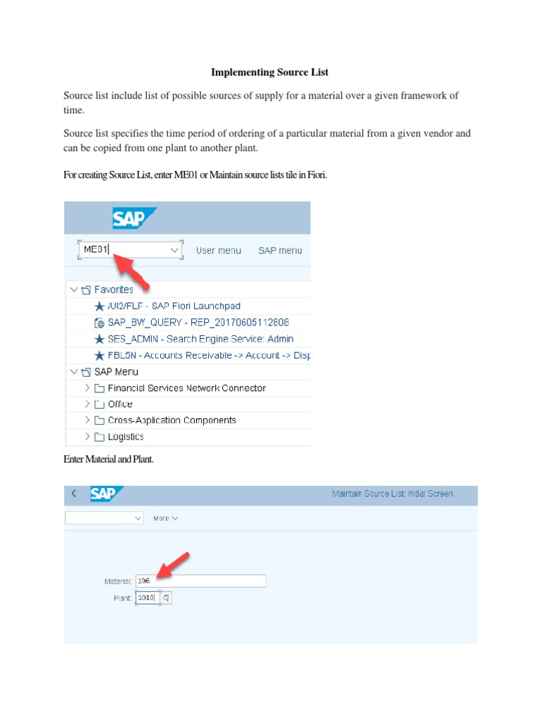 For Creating Source List, Enter ME01 or Maintain Source Lists Tile in ...