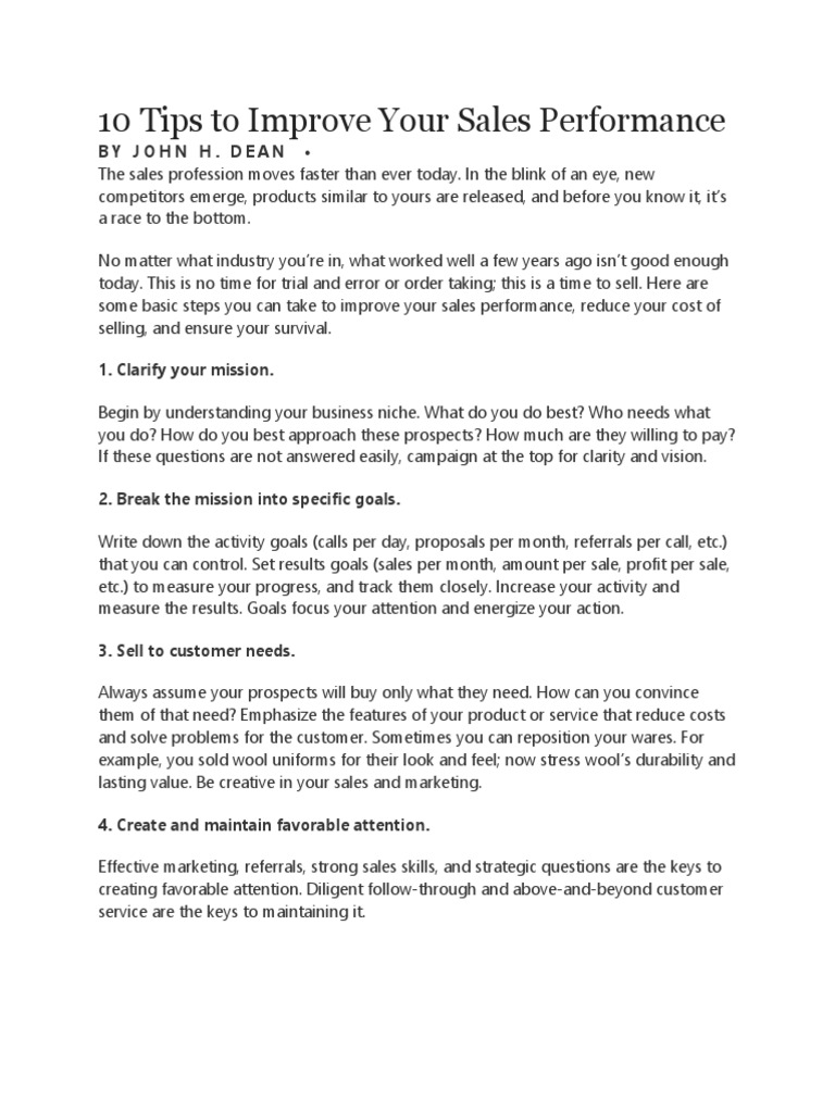 10 Tips To Improve Your Sales Performance | PDF | Sales | Retail