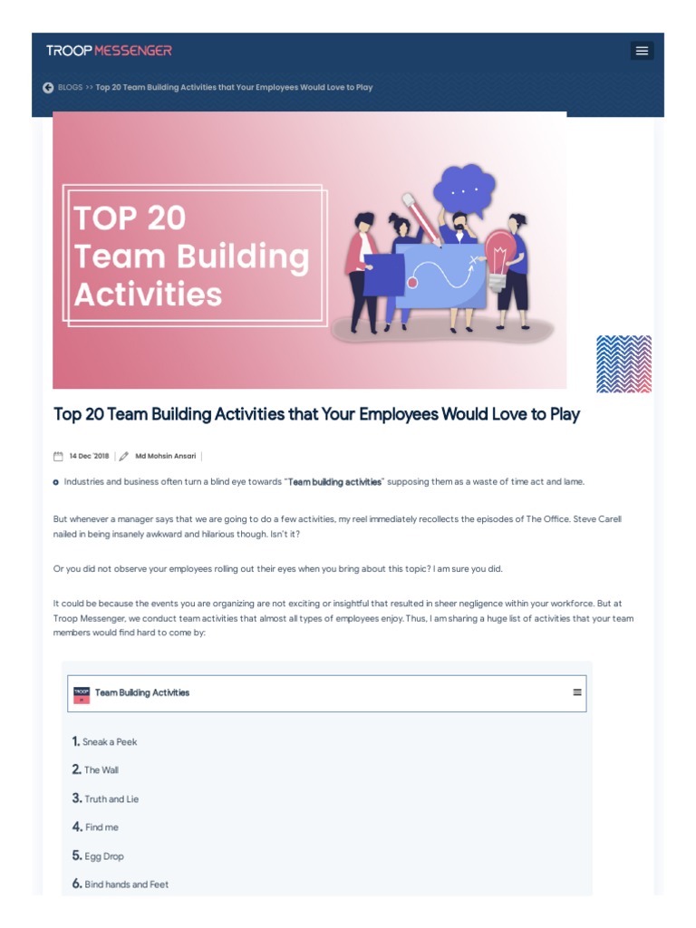 Top 20 Team Building Activities and Games That Your Employees Would ...