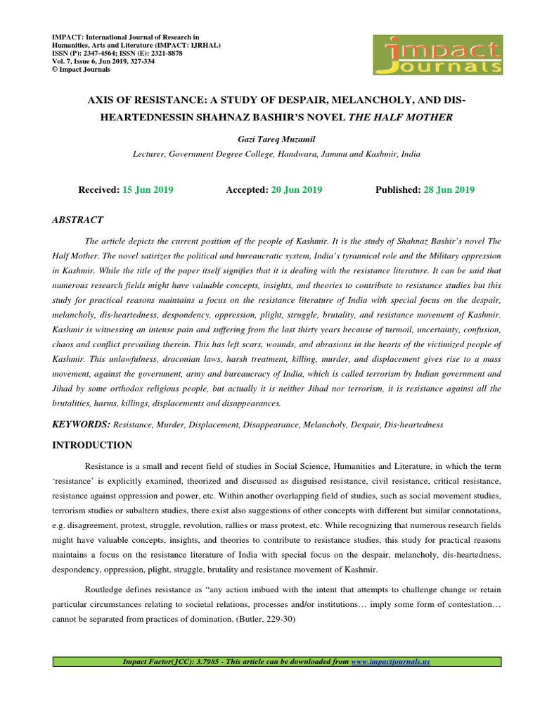 Hum-Axis of Resistance A Study of Despair, Melancholy and Dis ...