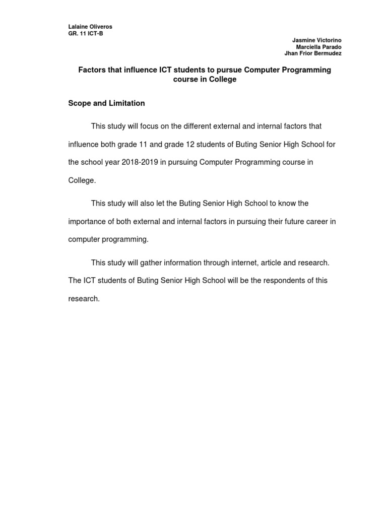 Factors That Influence ICT Students To Pursue Computer Programming ...