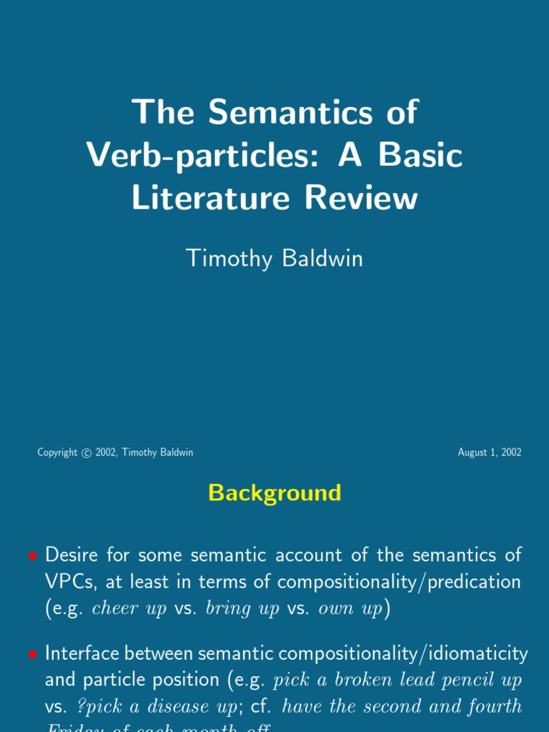 Semantics of Verb Particles | PDF | Linguistic Morphology | Cognition
