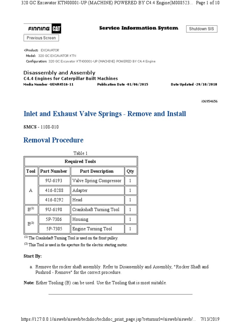 Inlet and Exhaust Valve Springs - Remove and Install | PDF | Cylinder ...