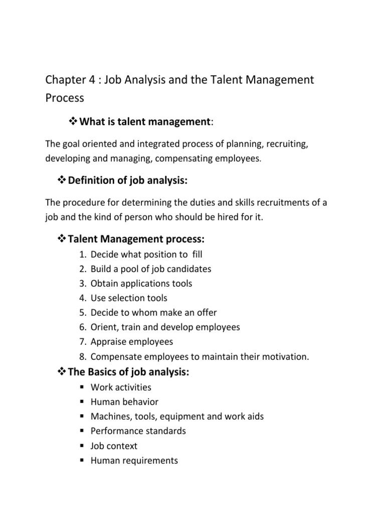 Chapter 4: Job Analysis and The Talent Management Process | PDF
