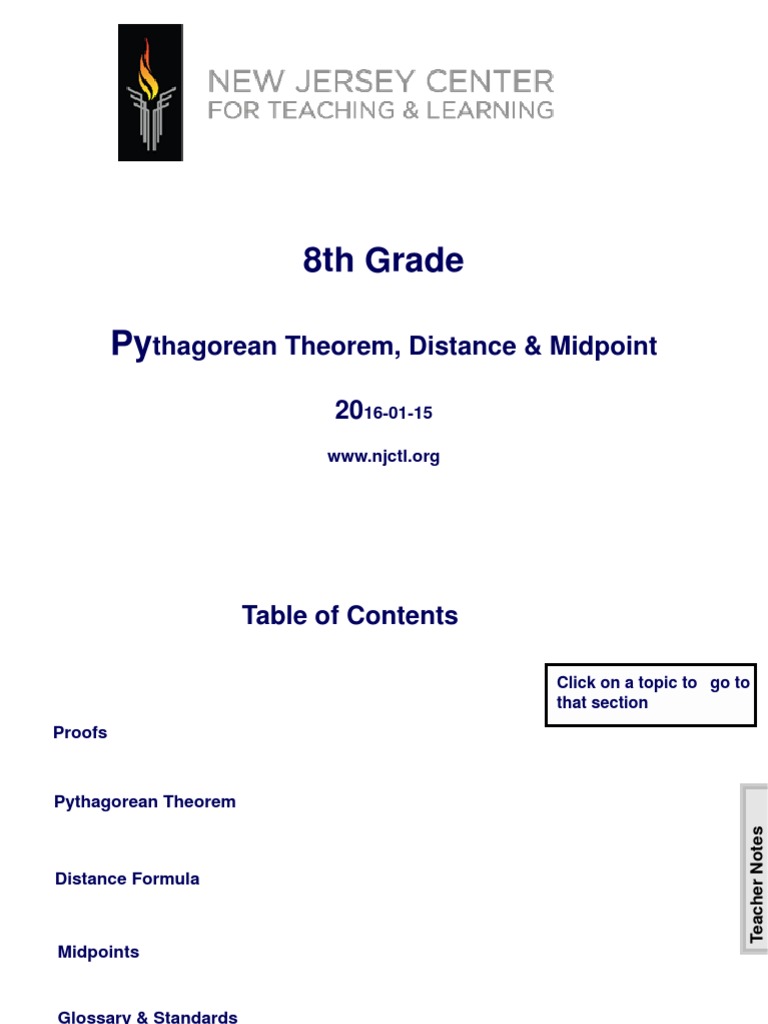 8th Grade Py: Thagorean Theorem, Distance & Midpoint 20 | PDF ...