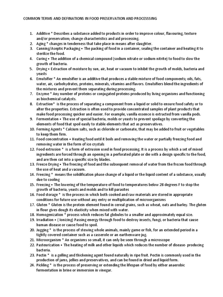 Common Terms and Definations in Food Preservation and Processsing ...