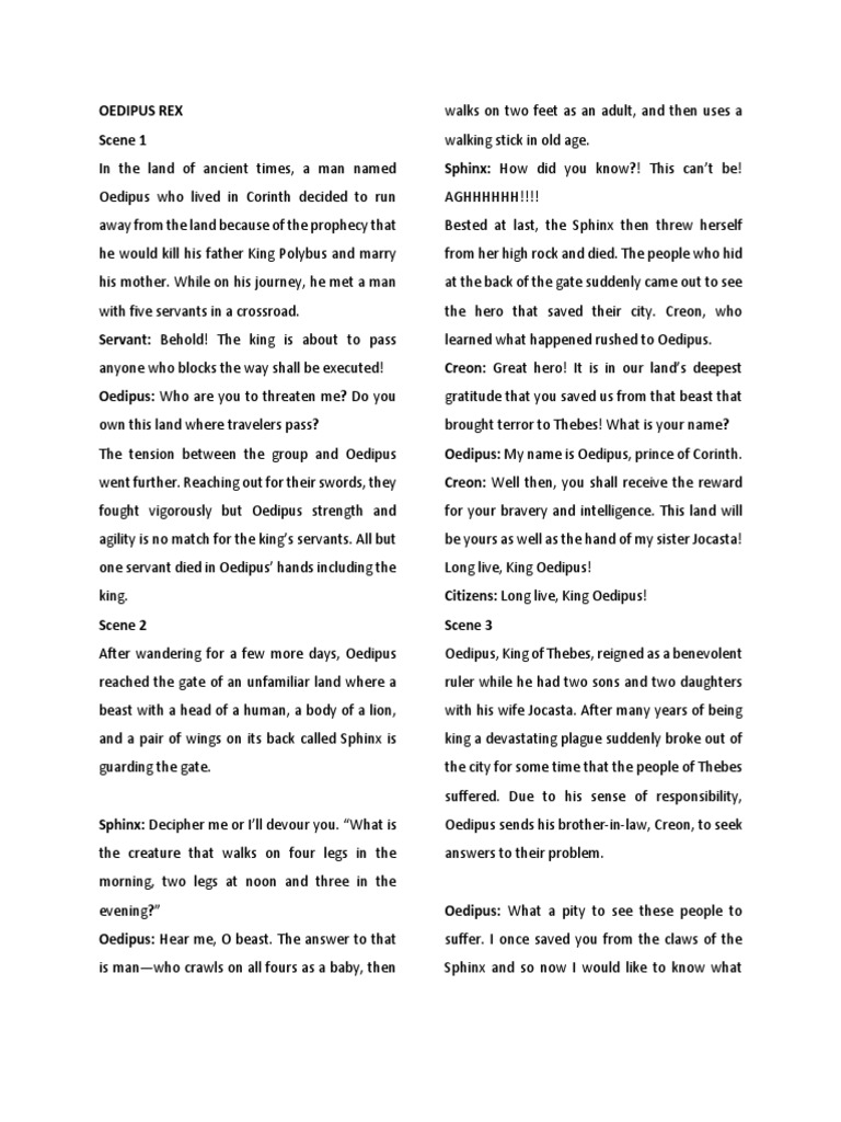 OEDIPUS REX SCRIPT Updated | PDF | Oedipus | Boeotian Mythology
