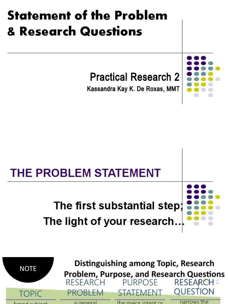 Statement of The Problem & Research Questions | PDF | Question ...