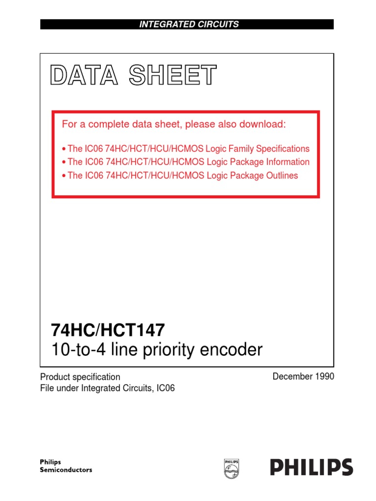 74HC147 10 To 4 Line Encoder PDF | PDF | Logic Gate | Electronic Design