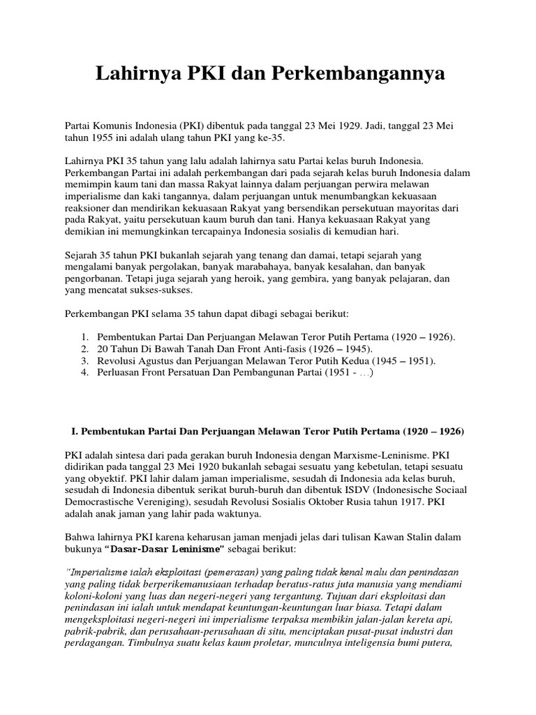 Lahirnya PKI Dan Perkembangannya | PDF