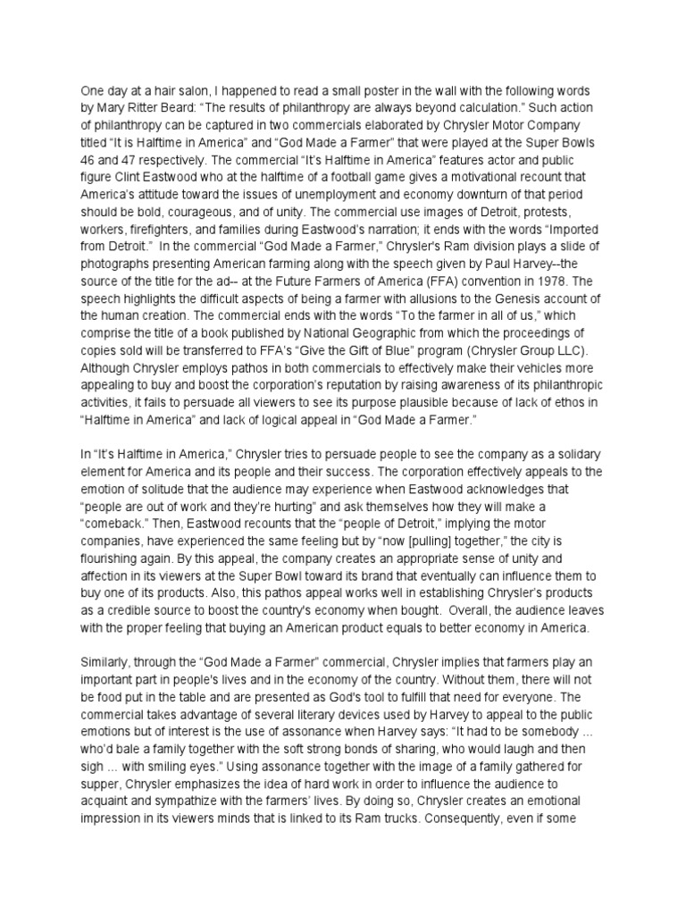 Brief Analysis Super Bowl Commercials | PDF | Chrysler