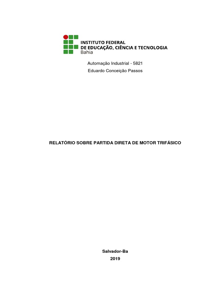 Partida Direta de Motor Trifásico | PDF | Rede elétrica | Motores