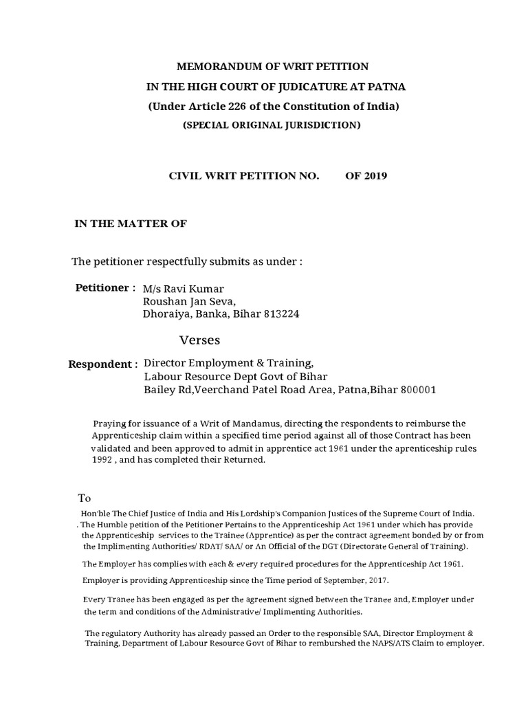Memorandum of Writ Petition | PDF