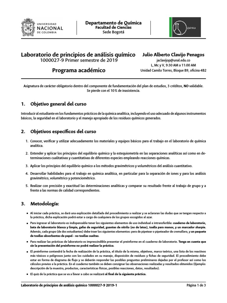 Programa LPAQ 1000027 Grupo 9 2019-1 | PDF | Valoración | Química