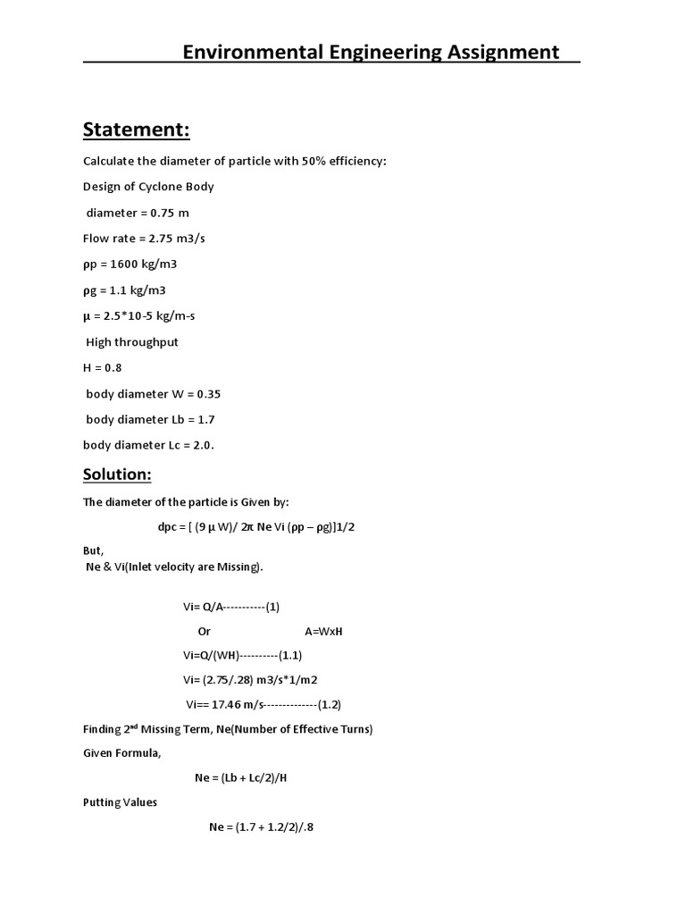 Environmental Engineering Assignment: Solution | PDF
