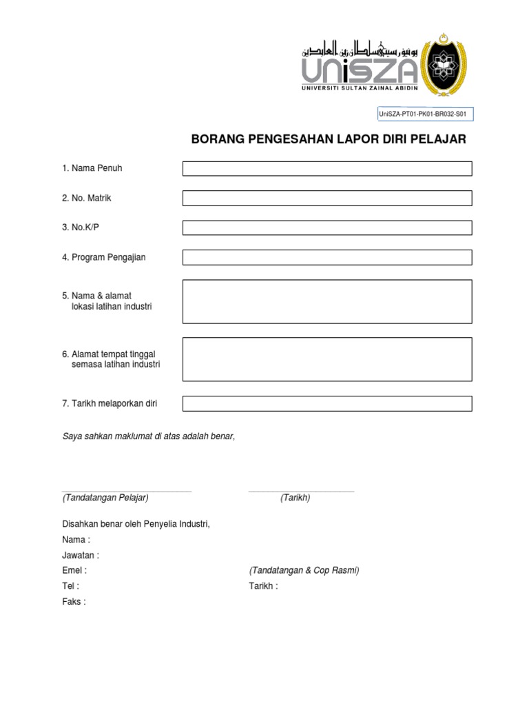 Borang Pengesahan Lapor Diri | PDF