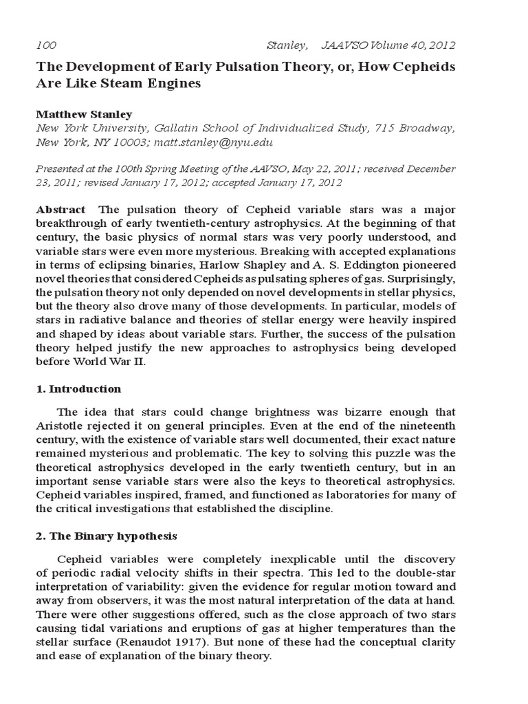 The Development of Early Pulsation Theory, Or, How Cepheids Are Like ...