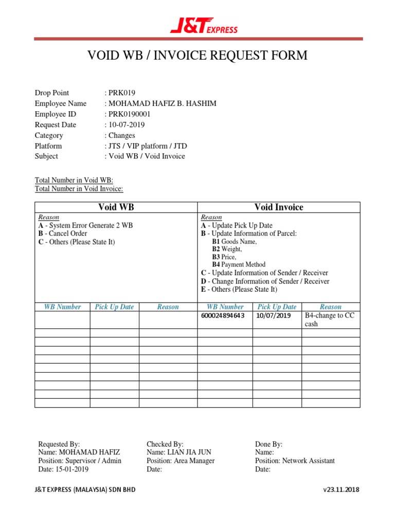 Void WB / Invoice Request Form | PDF