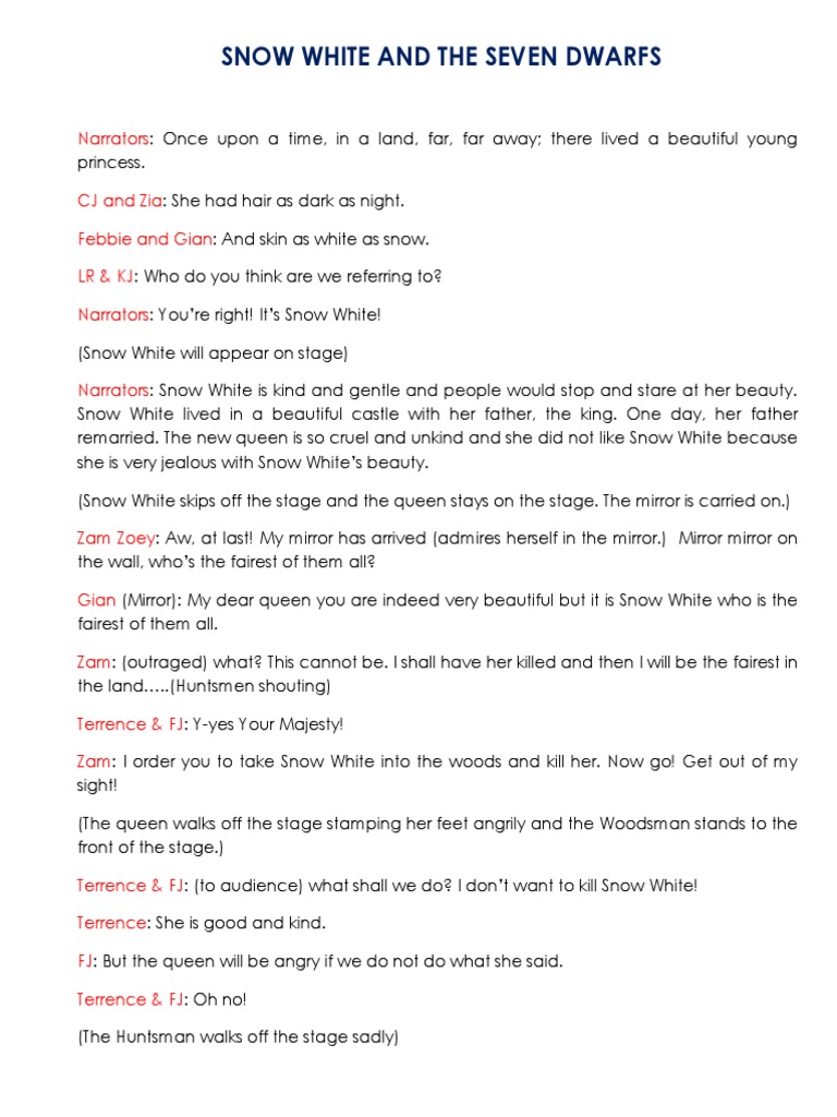 Snow White and The Seven Dwarfs: Narrators | PDF | Snow White ...