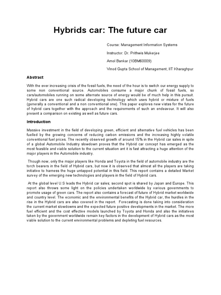 Hybrids Car: The Future Car | PDF | Hybrid Electric Vehicle | Car