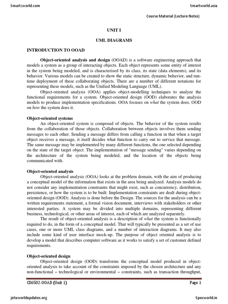 Unit I Uml Diagrams Introduction To Ooad Object-Oriented Analysis and Design (OOAD) Is A ...