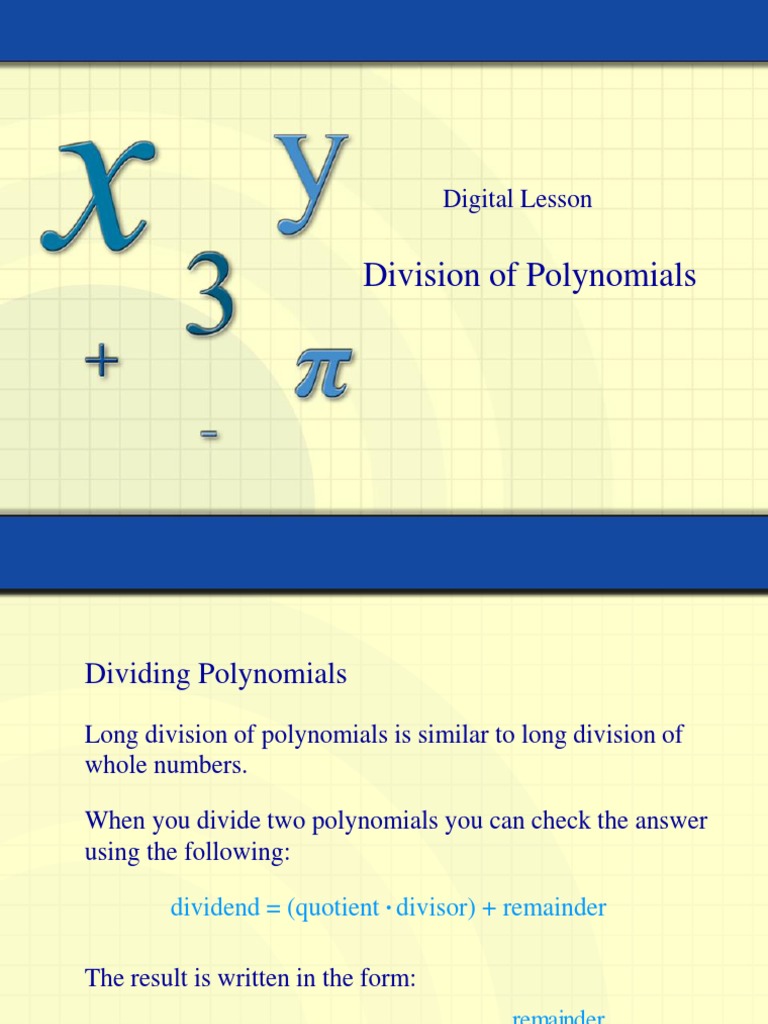 4.2 Evaluating Polynomials | PDF | Division (Mathematics) | Theoretical ...