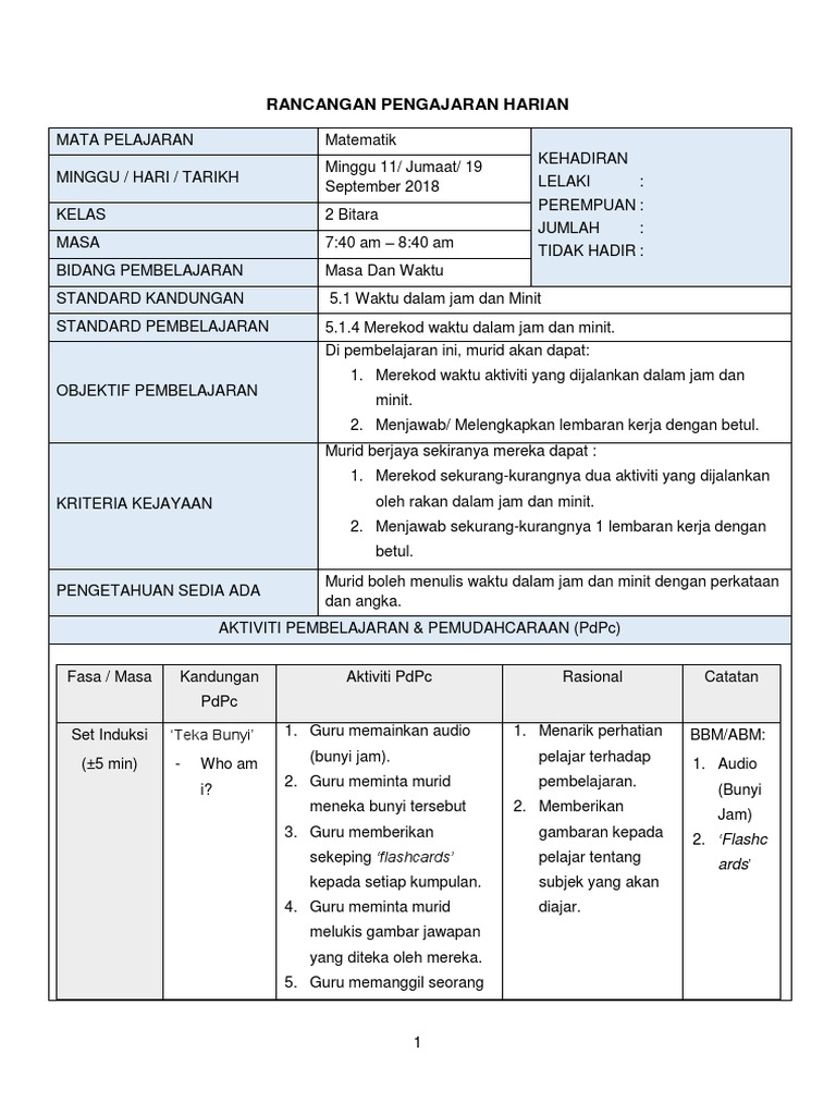 Contoh RPH Math | PDF