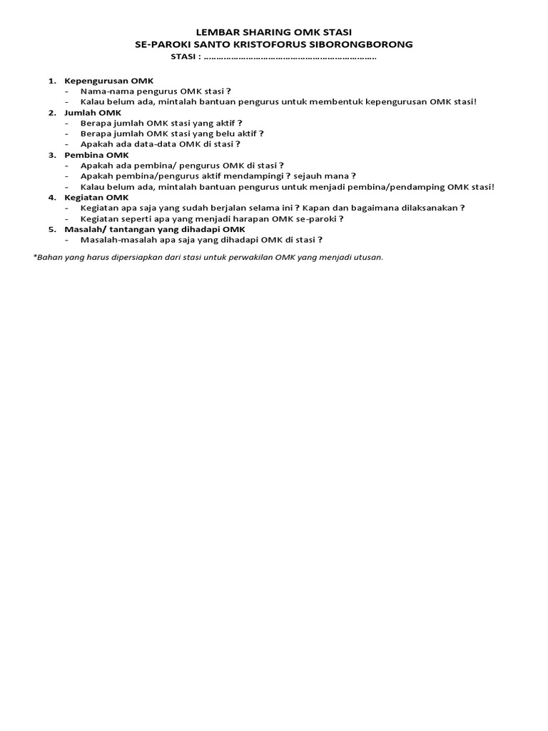 Lembar Sharing Omk Stasi | PDF