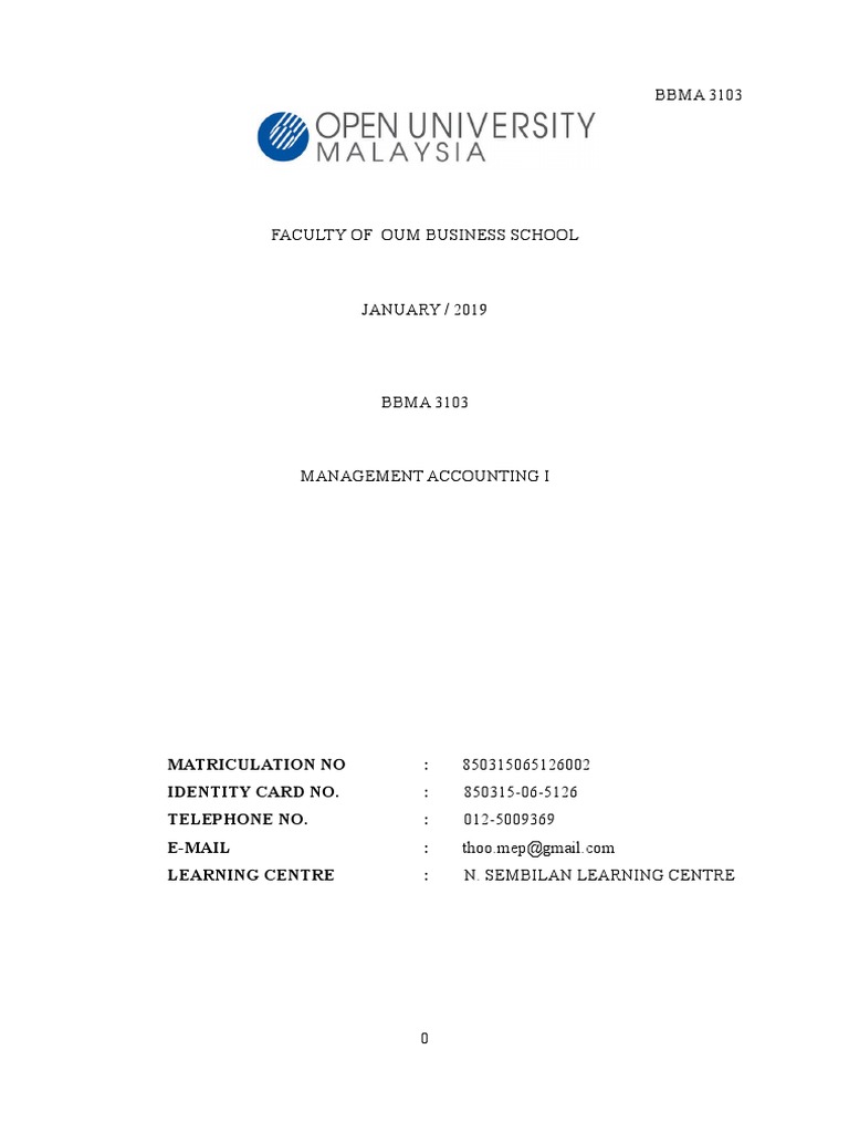 Assignment For BBMA 3103 | PDF | Reliability Engineering | Management Accounting