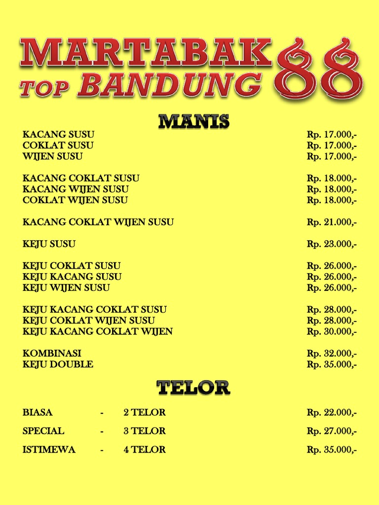 Daftar Menu Martabak Variasi Harga | PDF