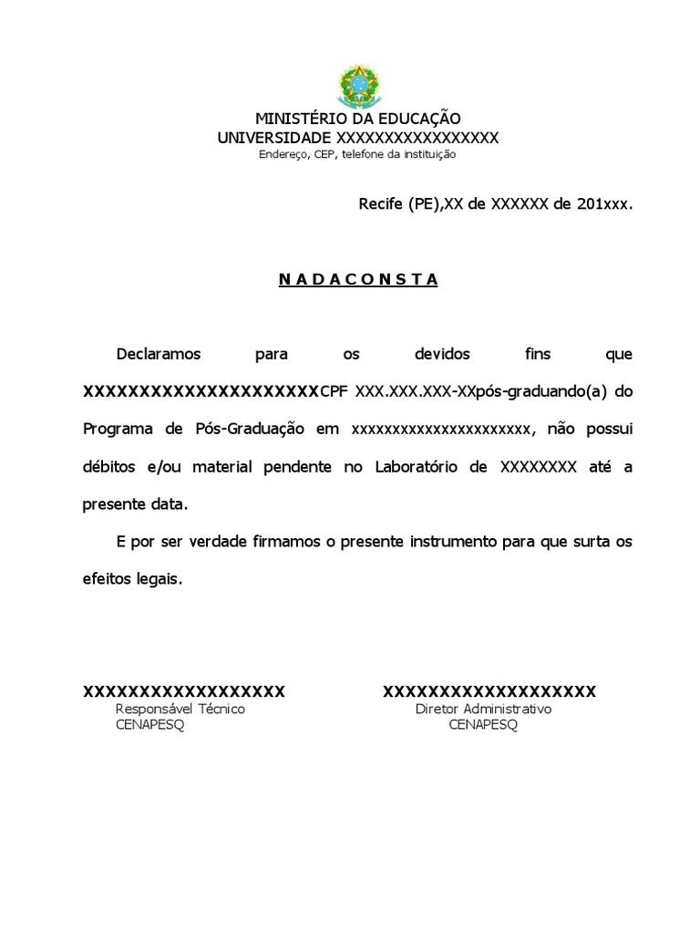 Nada Consta - Modelo | PDF