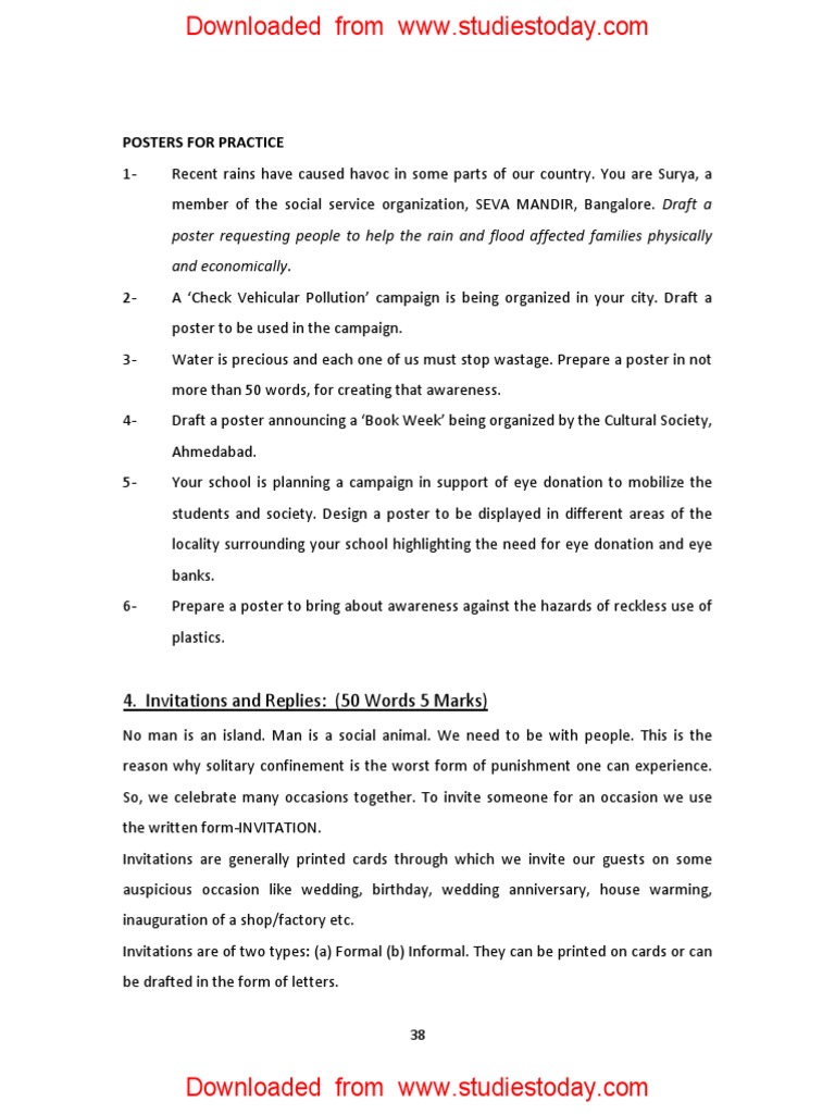 CBSE Class 12 English - Invitations and Replies | PDF