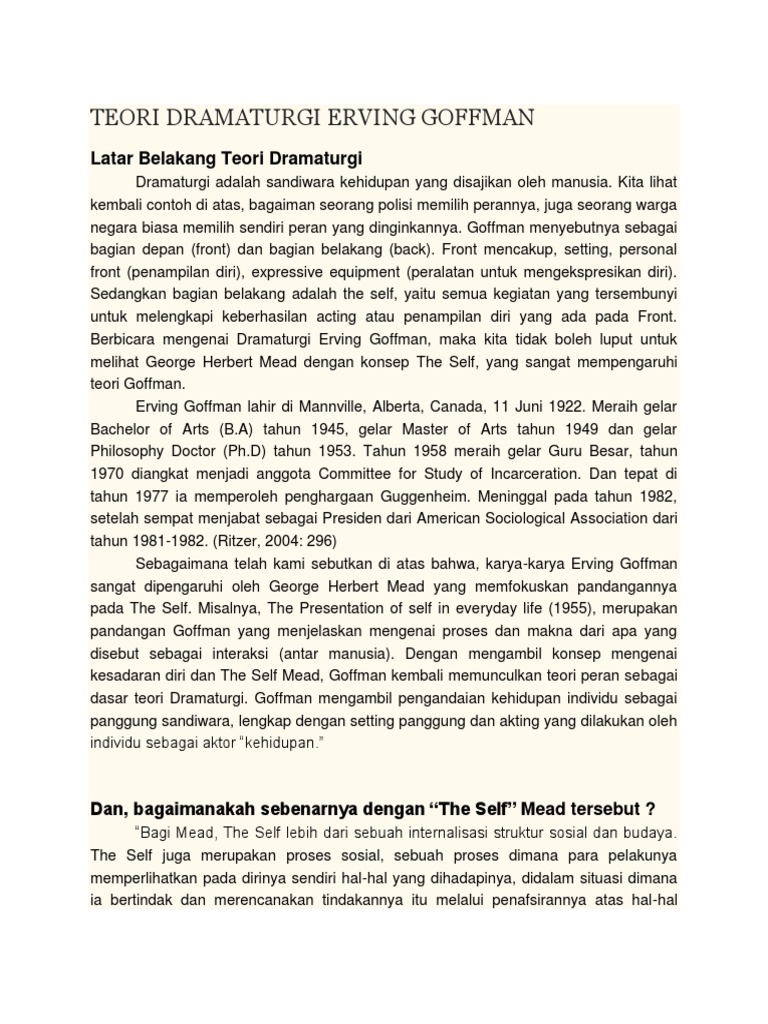 Teori Dramaturgi Erving Goffman | PDF