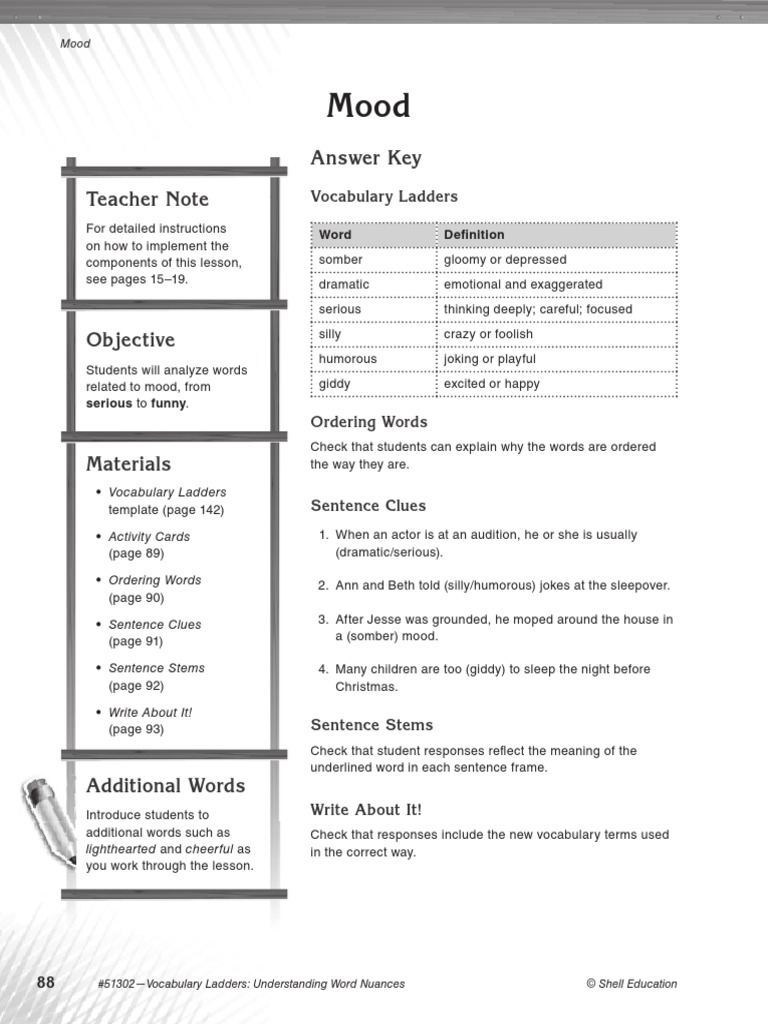 Vocabulary Ladders - Grade 3 - Mood | PDF | Mood (Psychology) | Mental ...