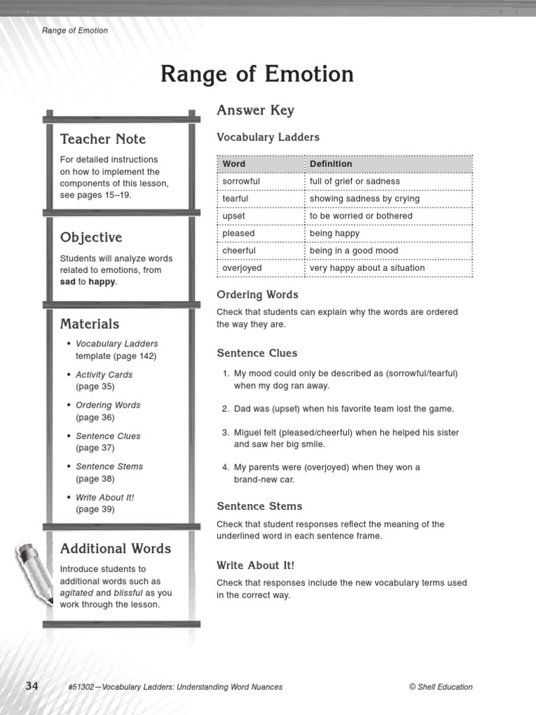 Vocabulary Ladders - Grade 3 - Range of Emotion | PDF | Emotions ...