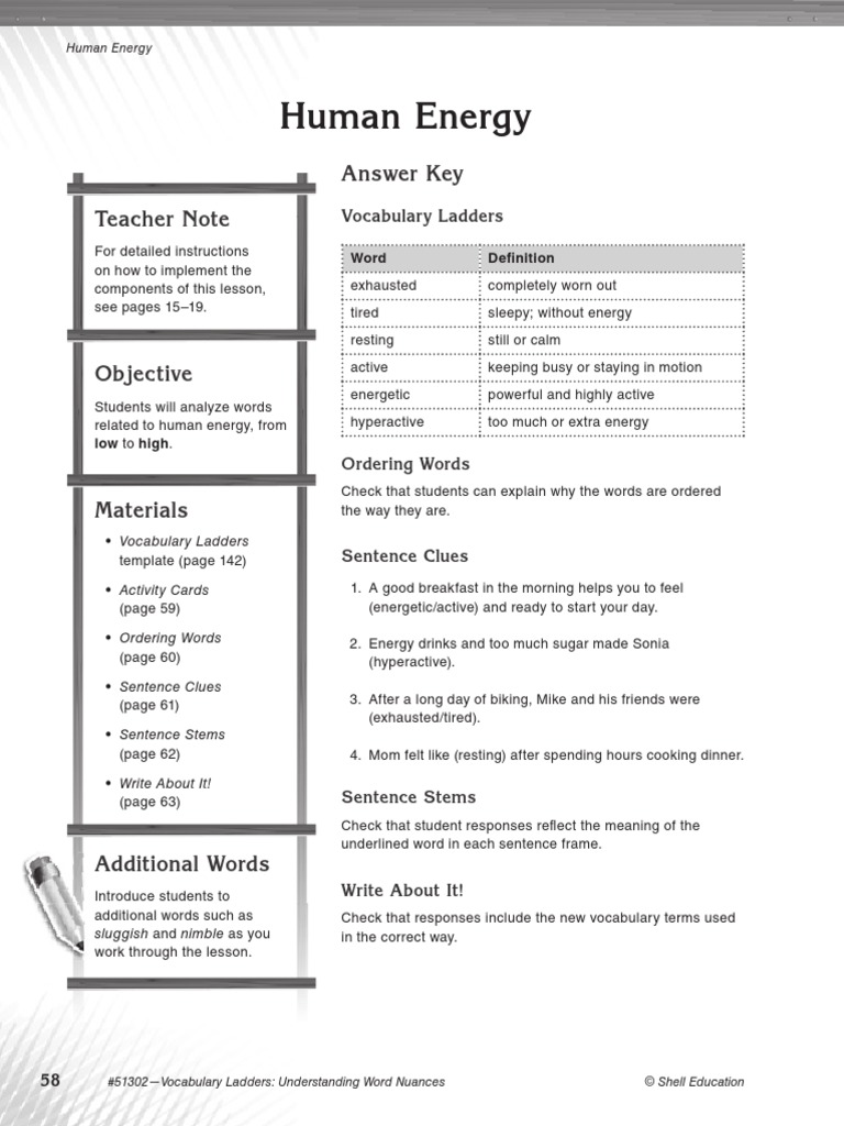 Vocabulary Ladders - Grade 3 - Human Energy | PDF | Communication ...