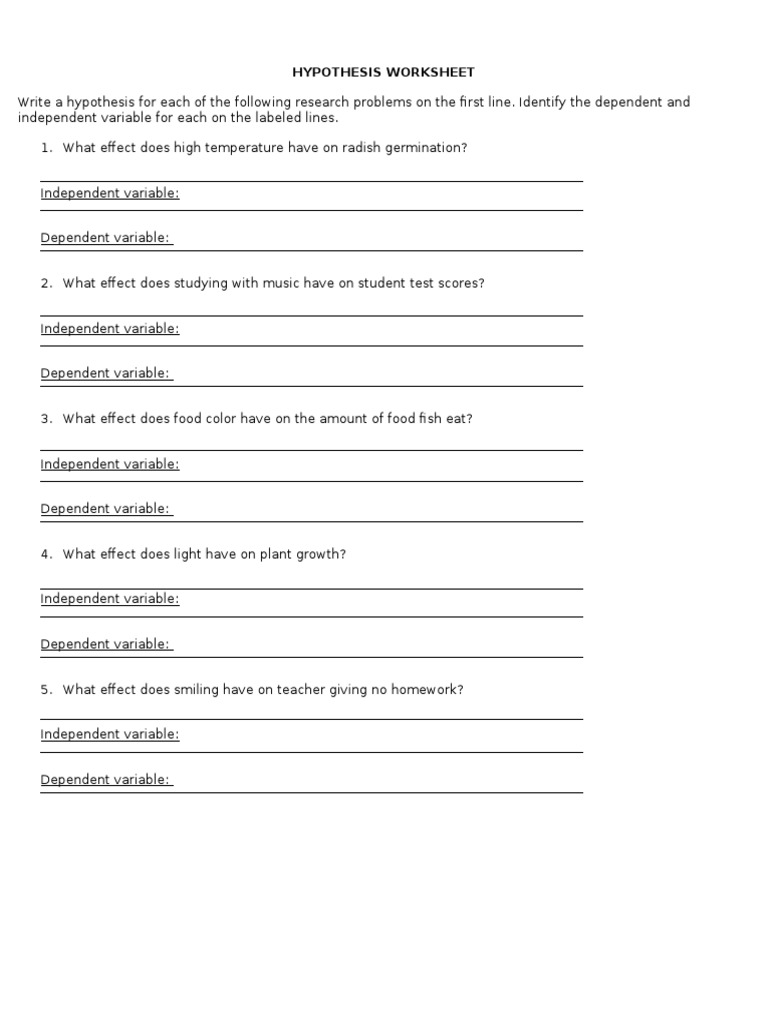 Hypothesis Worksheet | PDF