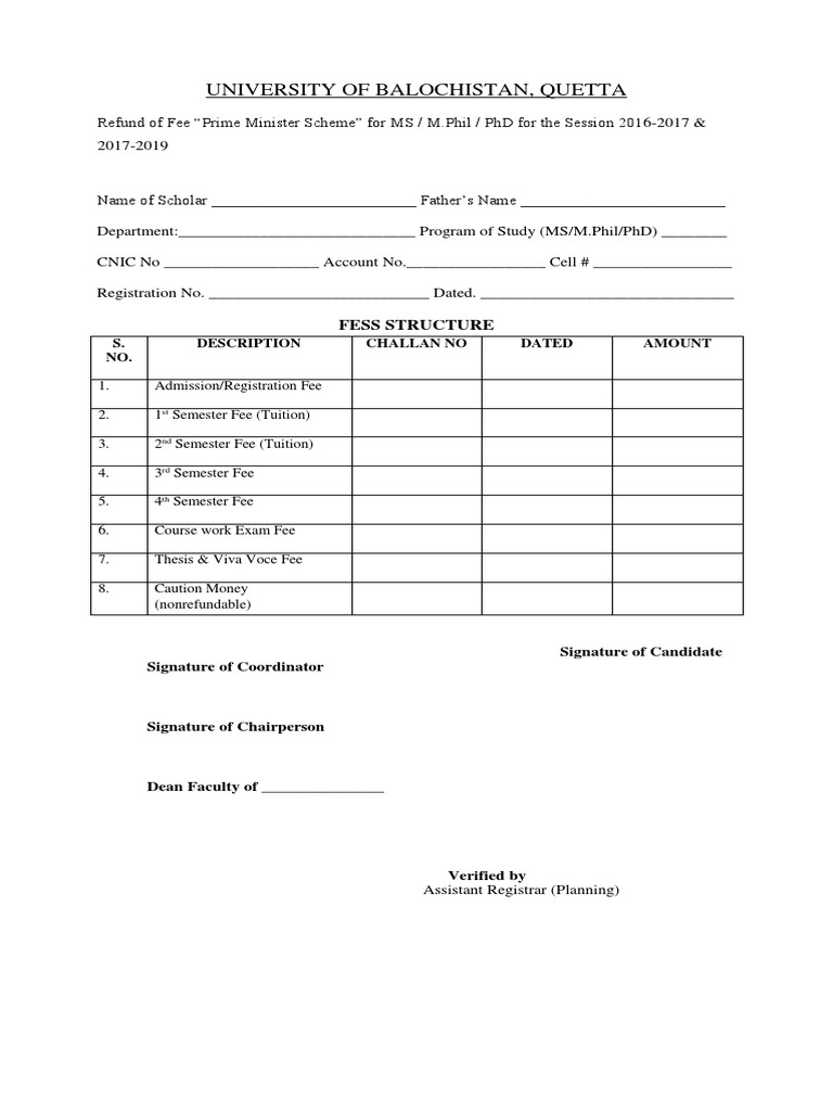 UOB Tuition Fee Reimbersment Proforma 2014-2015 | PDF