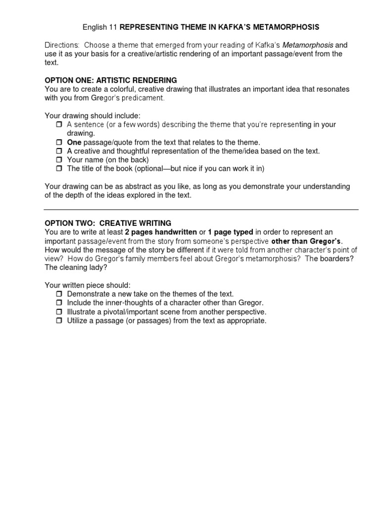 Themes in Kafka’s Metamorphosis Art Project | PDF | General Fiction