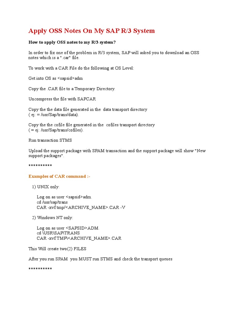 How To Apply OSS Notes To My R/3 System? | PDF | Operating System ...